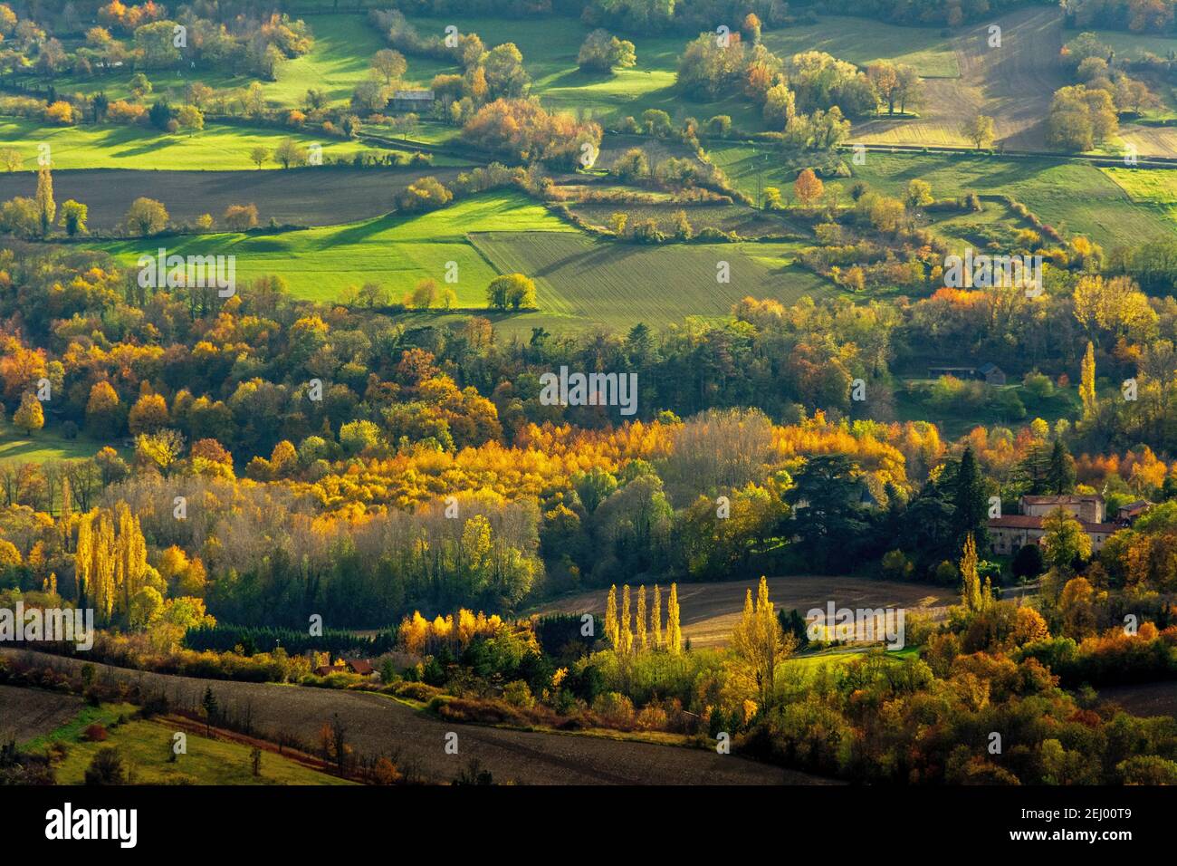 Beautiful autumn landscape with vibrant foliage and rolling hills in a ...