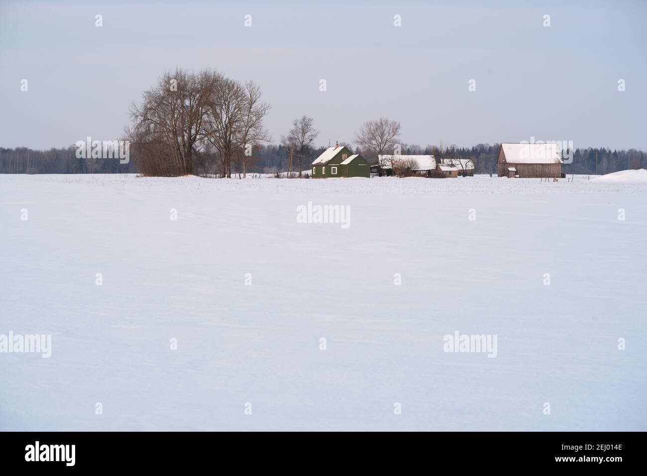 Raseiniai, Lithuania 02-19-2021 Lithuanian village, winter landscape ...