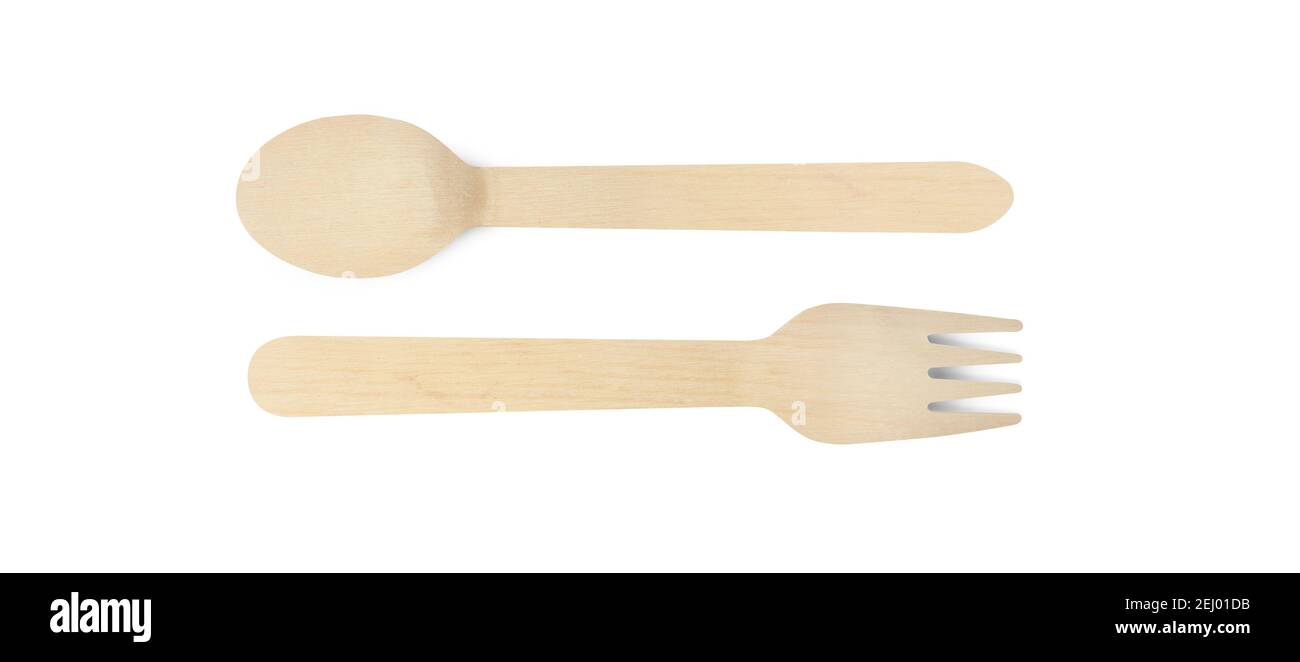 Wooden spoon and fork isolated on white background with clipping path ...