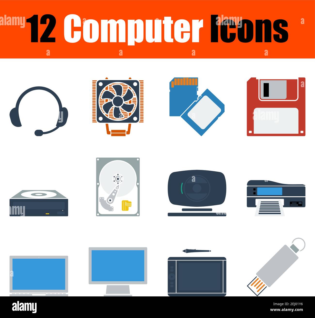 Computer Icon Set. Flat Design. Fully editable vector illustration ...