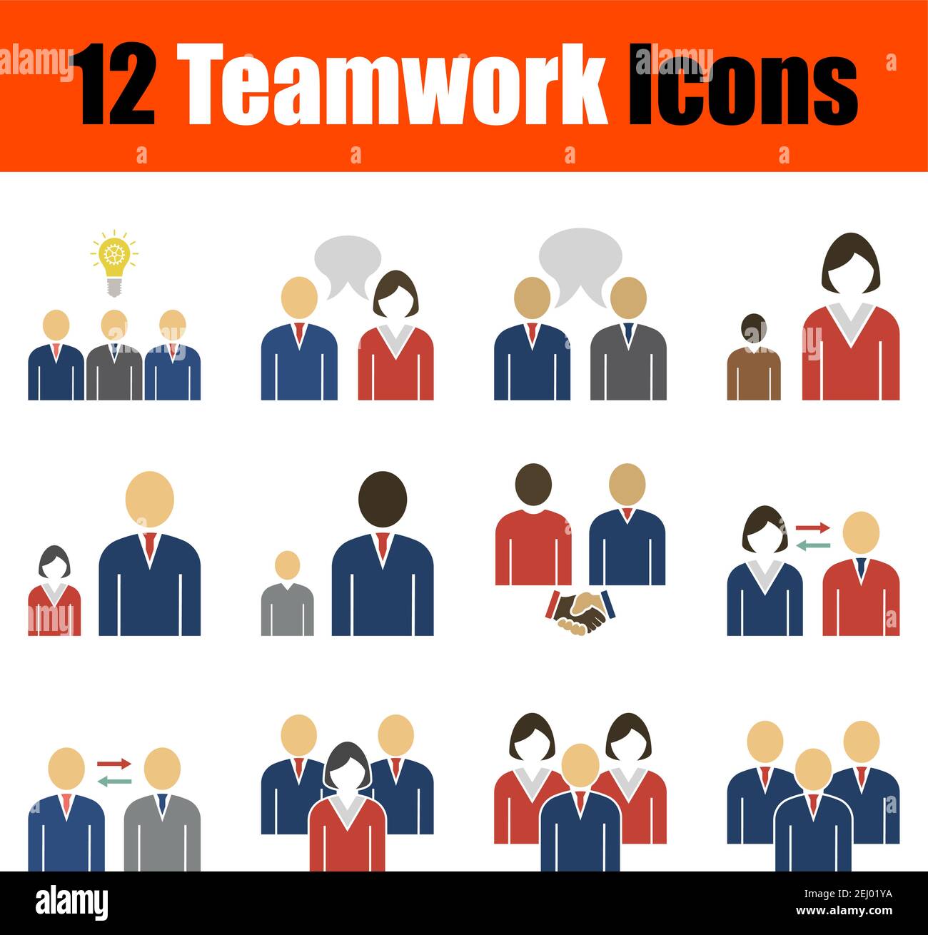 Teamwork Icon Set. Flat Design. Fully editable vector illustration ...
