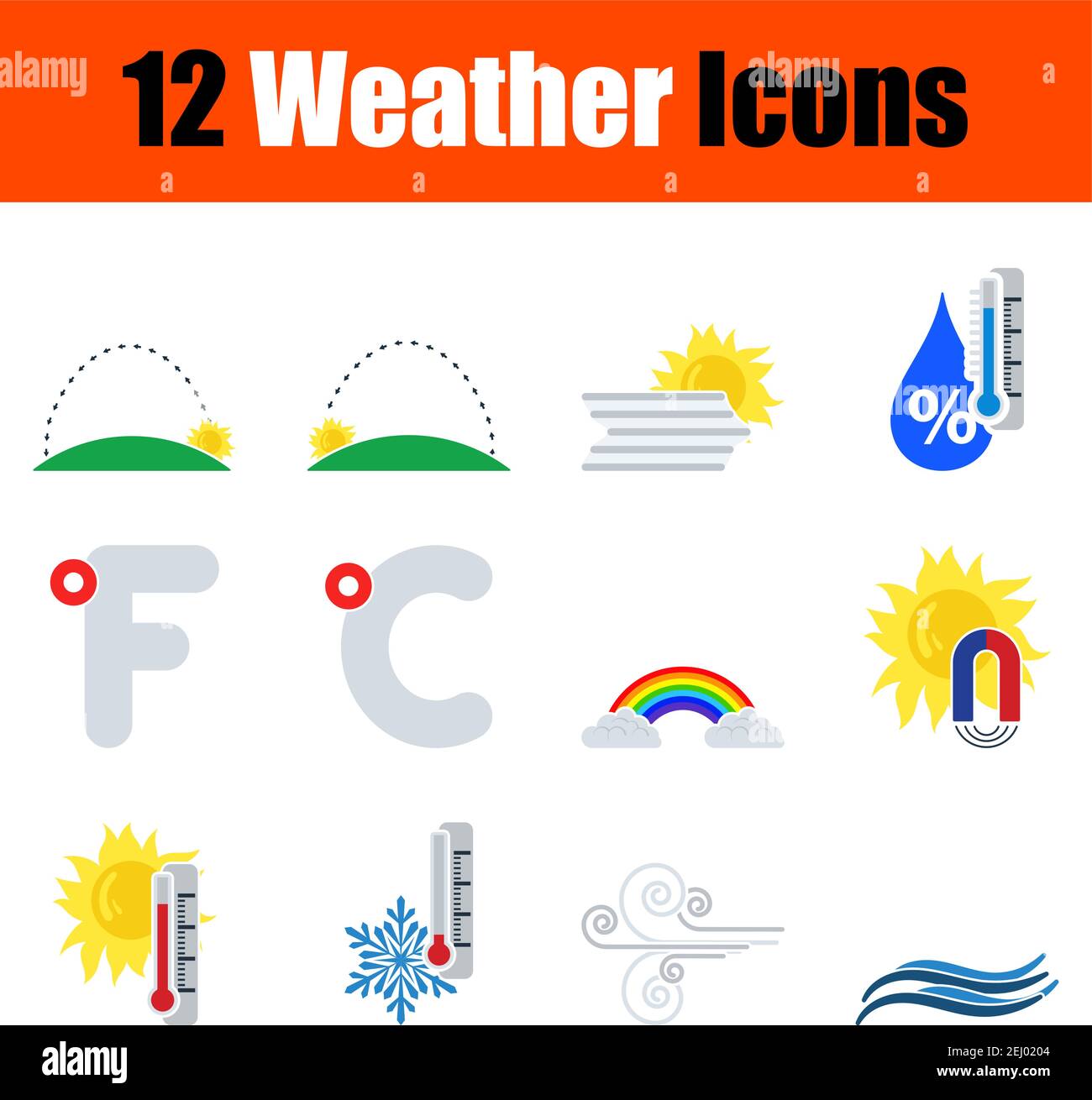 Weather Icon Set. Flat Design. Fully editable vector illustration. Text ...