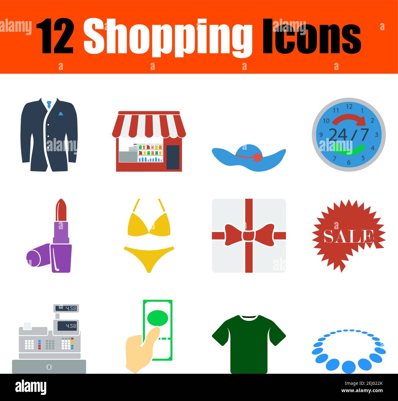 Shopping Icon Set. Flat Design. Fully editable vector illustration ...