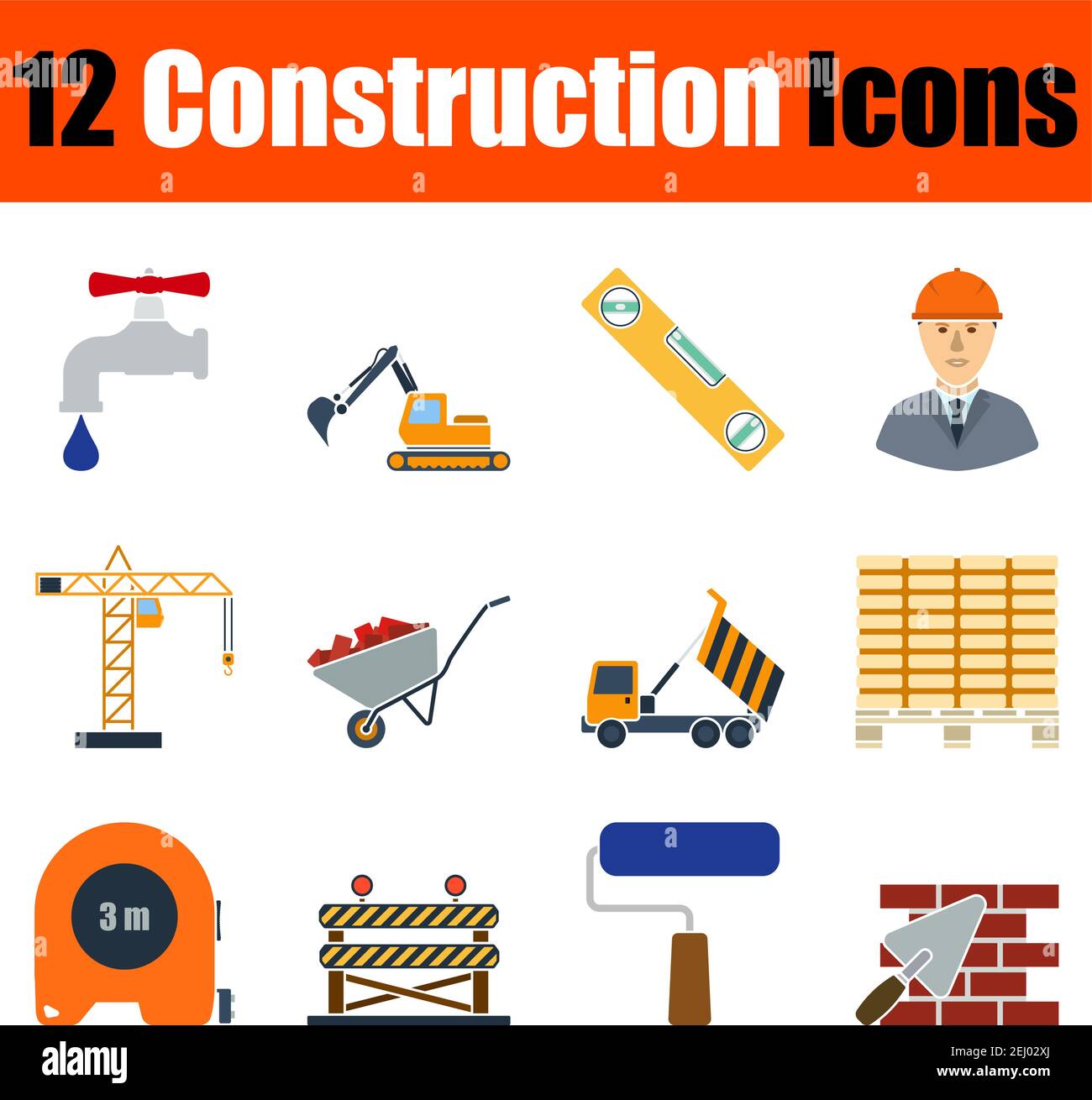 Construction Icon Set. Flat Design. Fully editable vector illustration ...