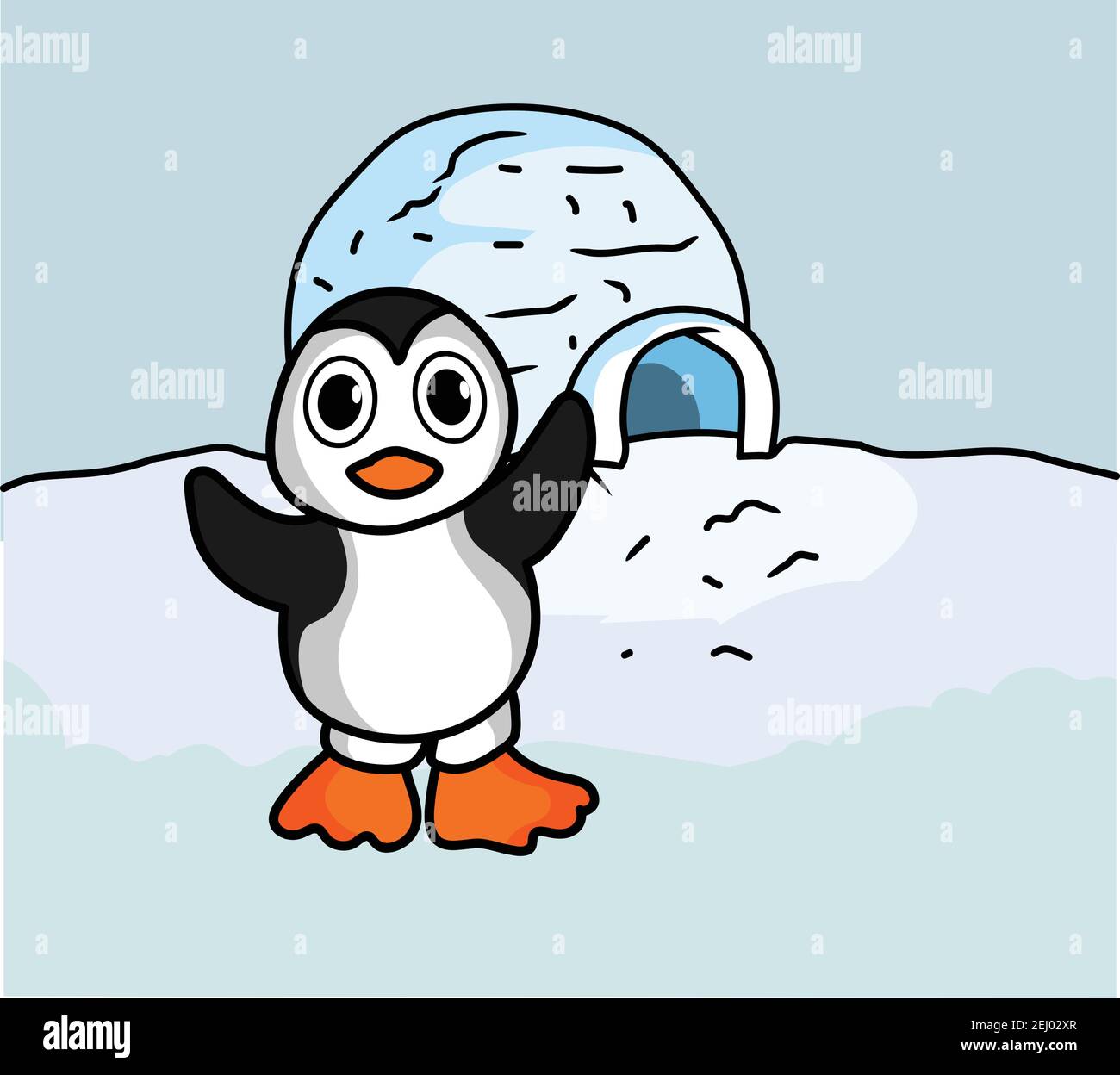 Cartoon Baby Penguin illustration Vector near igloo isolated Stock ...