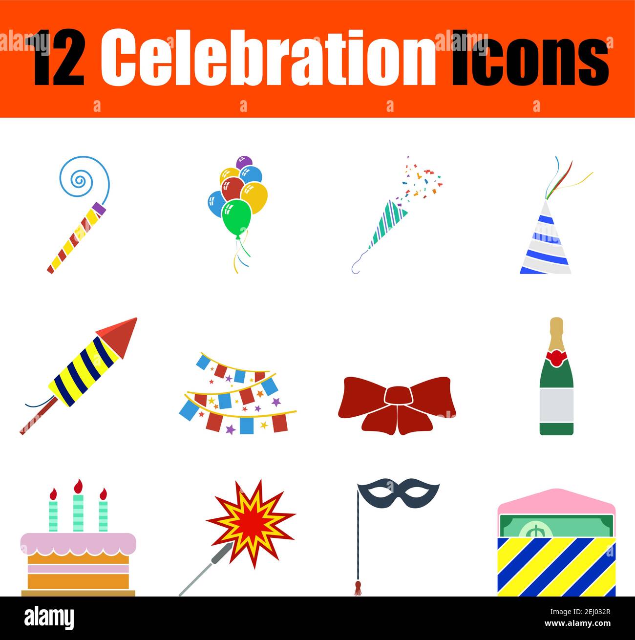 Celebration Icon Set. Flat Design. Fully editable vector illustration ...