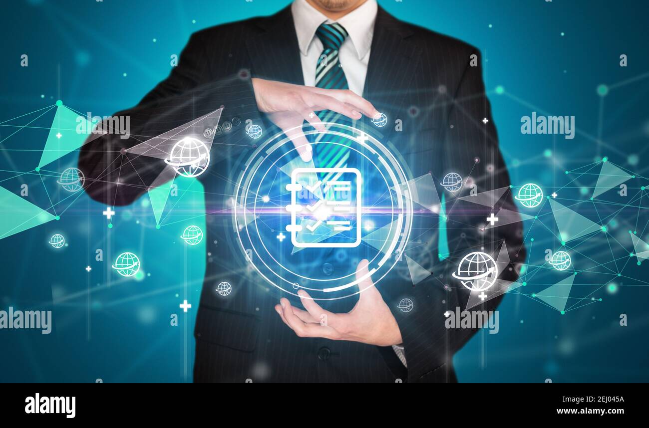 Solution concept in the hands of businessmen with checklist icon ...