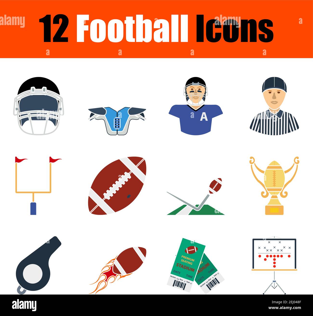 Football Icon Set. Flat Design. Fully editable vector illustration ...