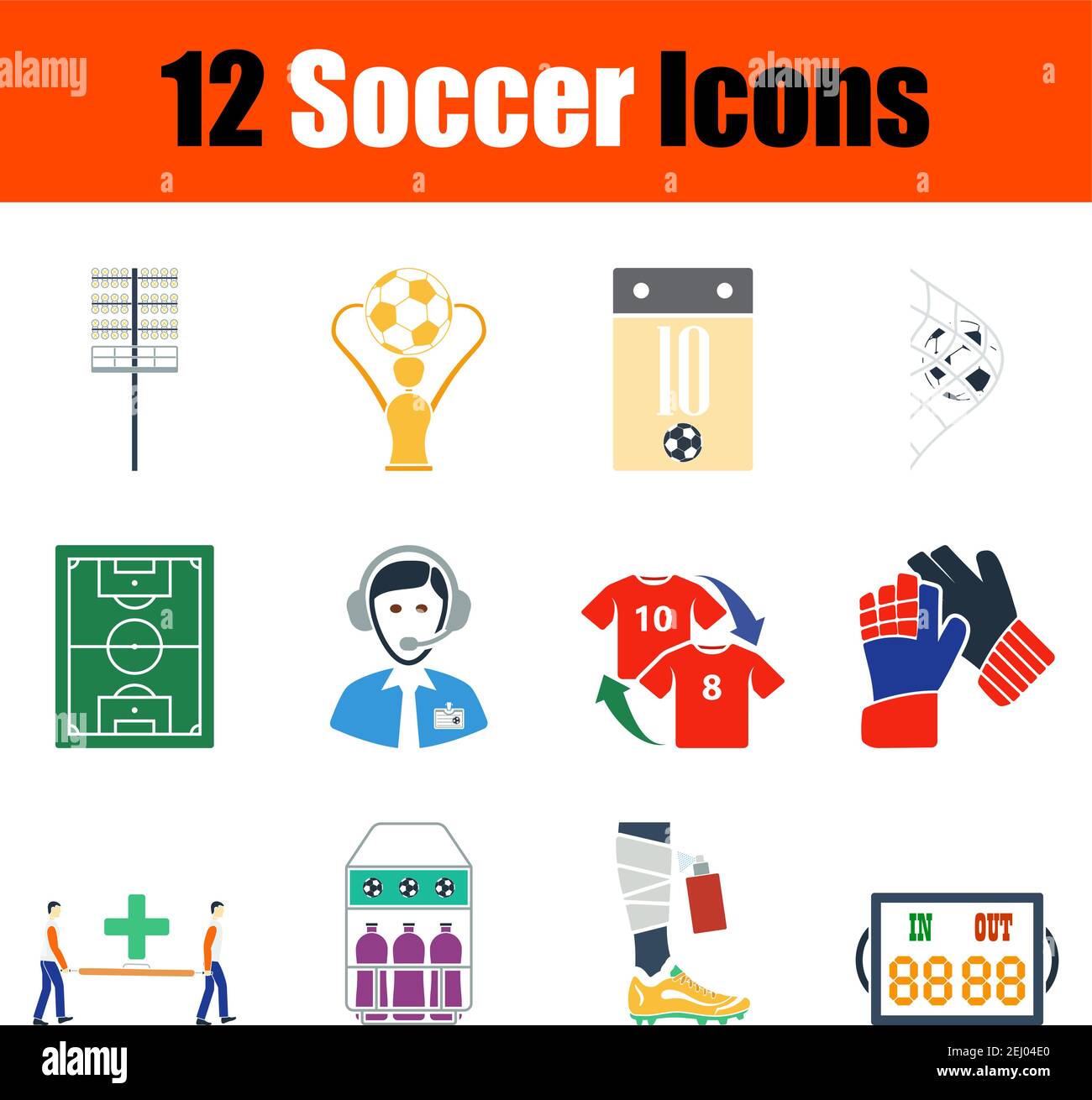Soccer Icon Set. Flat Design. Fully editable vector illustration. Text ...