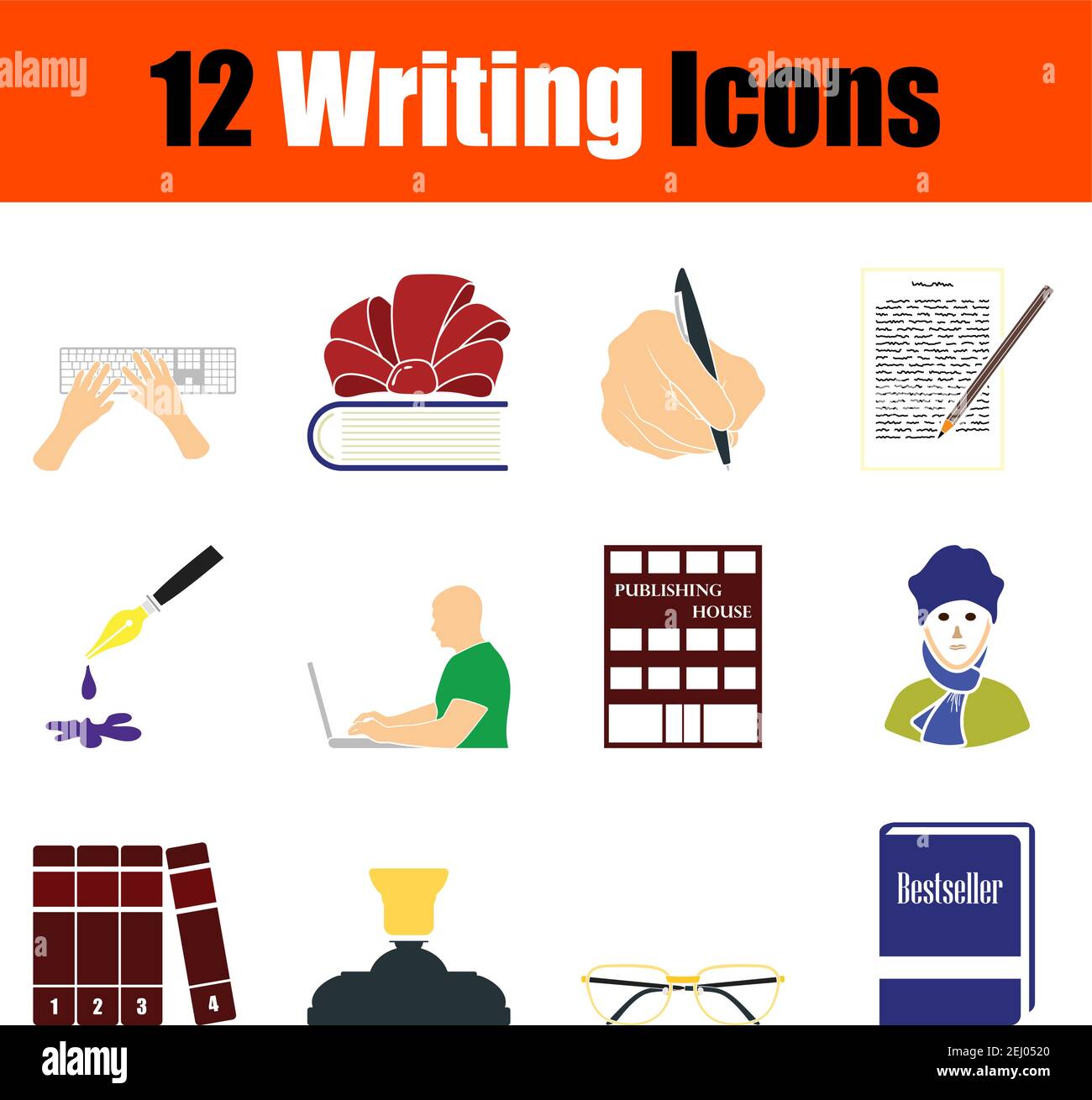 Writing Icon Set. Flat Design. Fully editable vector illustration. Text ...