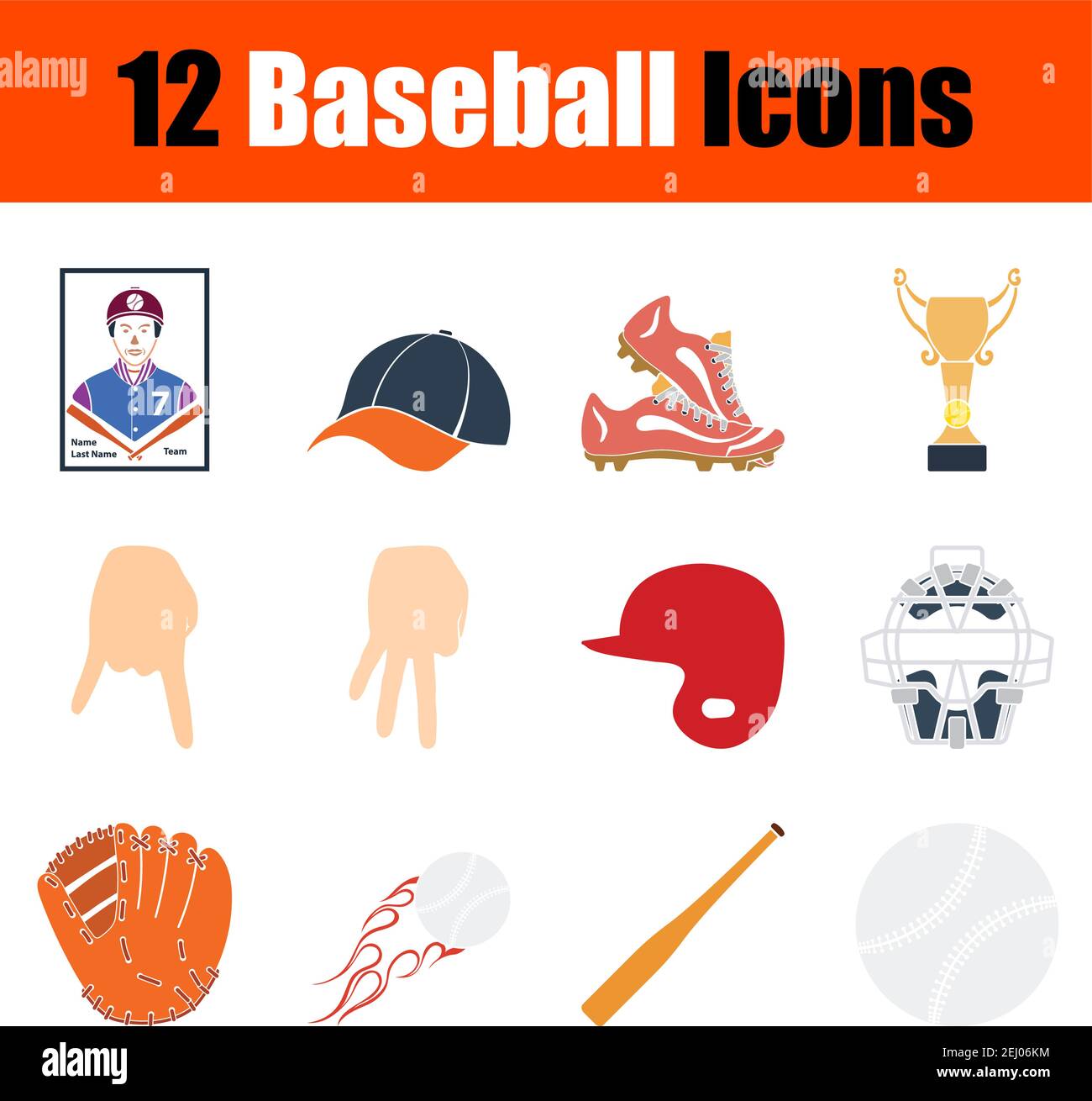 Baseball Icon Set. Flat Design. Fully editable vector illustration ...