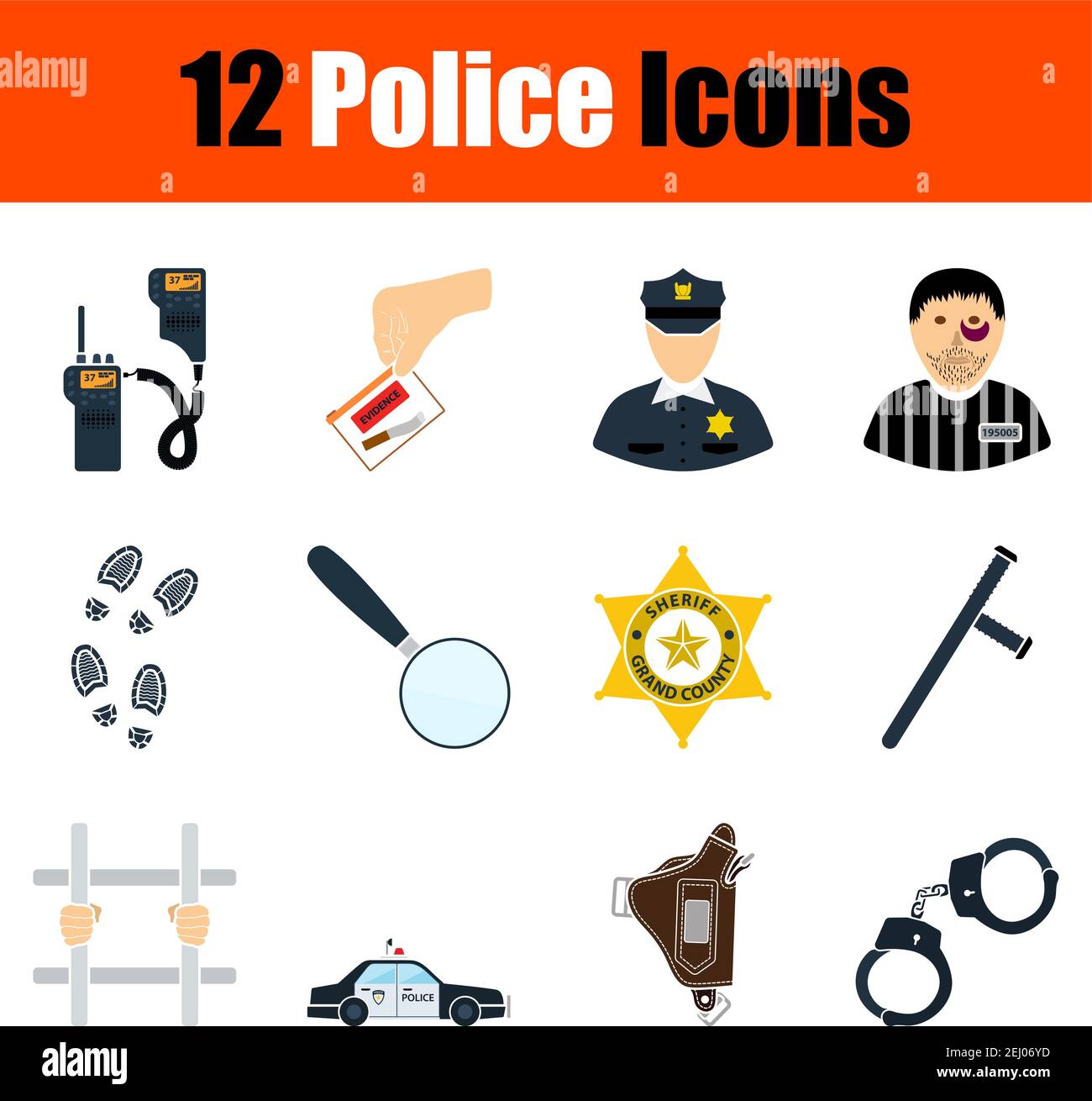 Police Icon Set. Flat Design. Fully editable vector illustration. Text ...