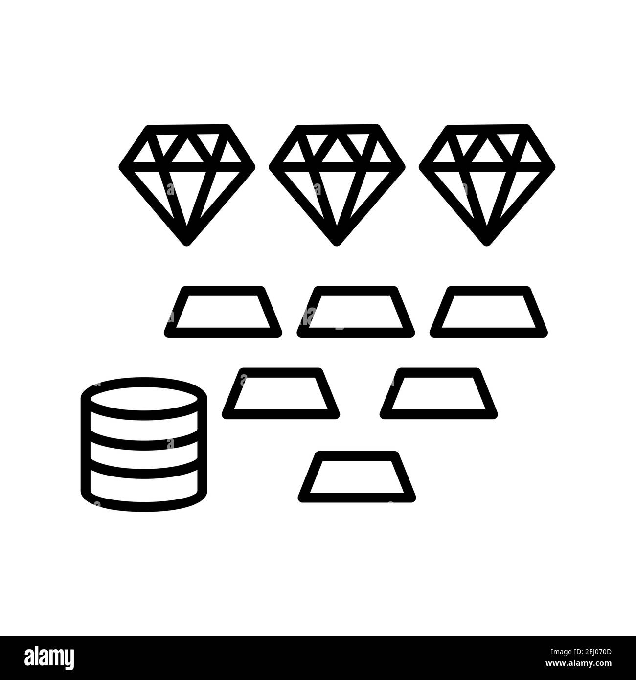 Illustration of gold bars and diamond treasures line vector icon ...