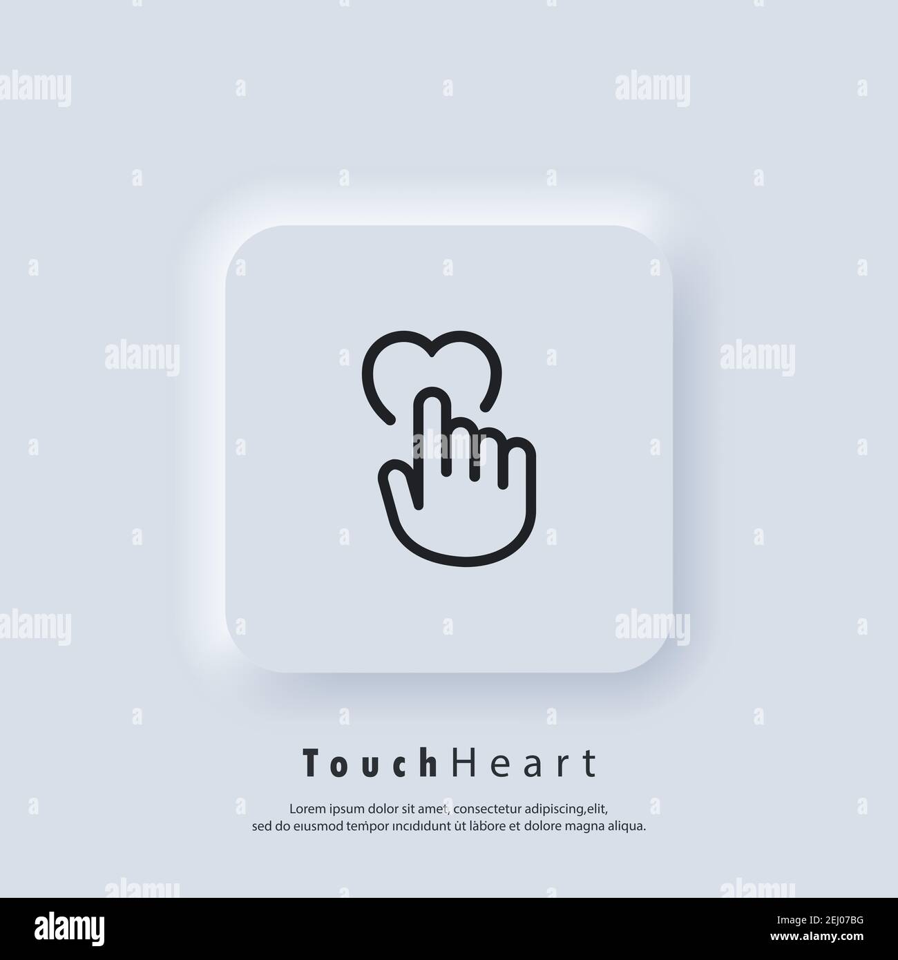 Touch heart icon. Human hand is pushing on heart icon. Love symbol ...