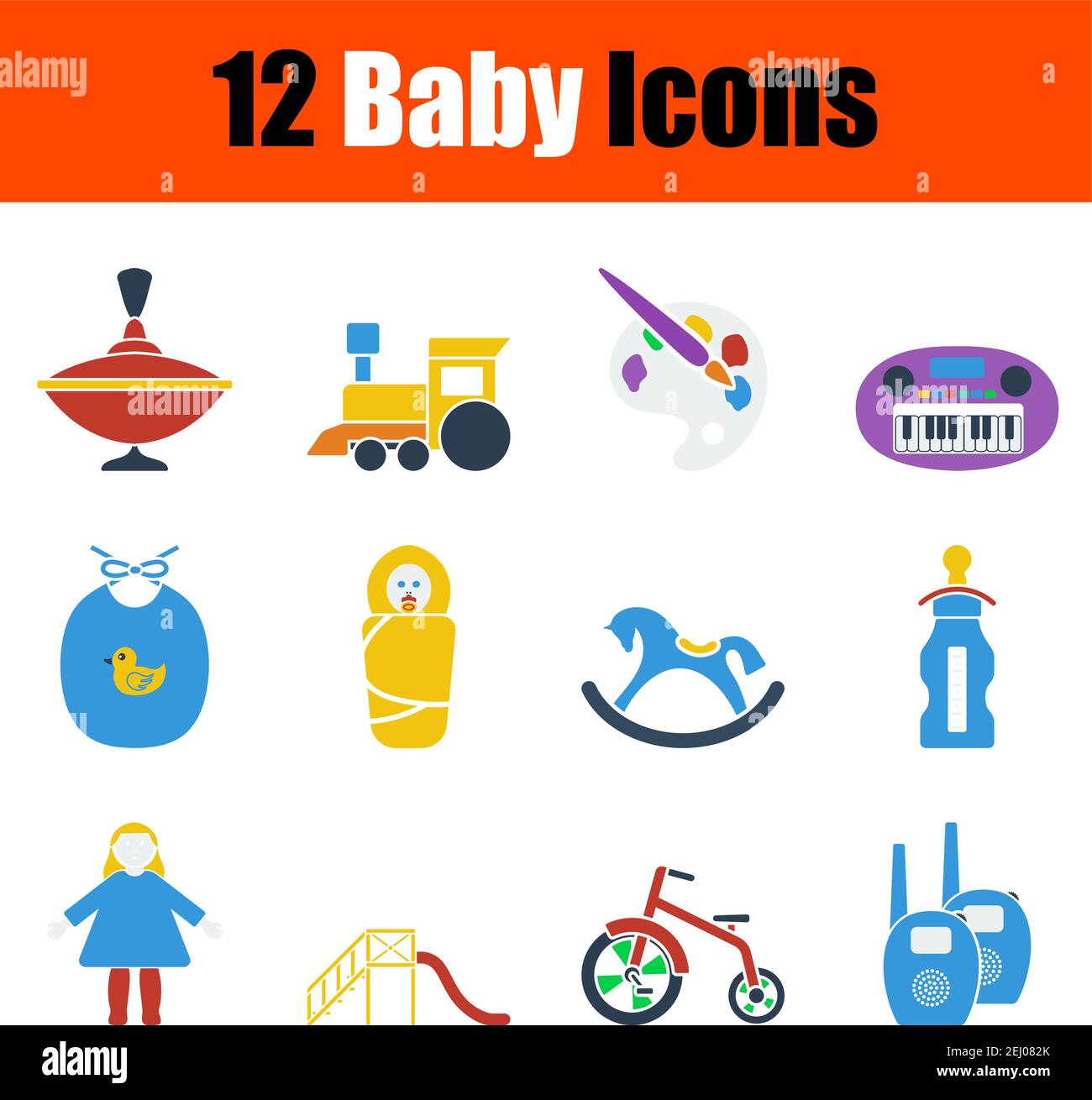 Baby Icon Set. Flat Design. Fully editable vector illustration. Text ...