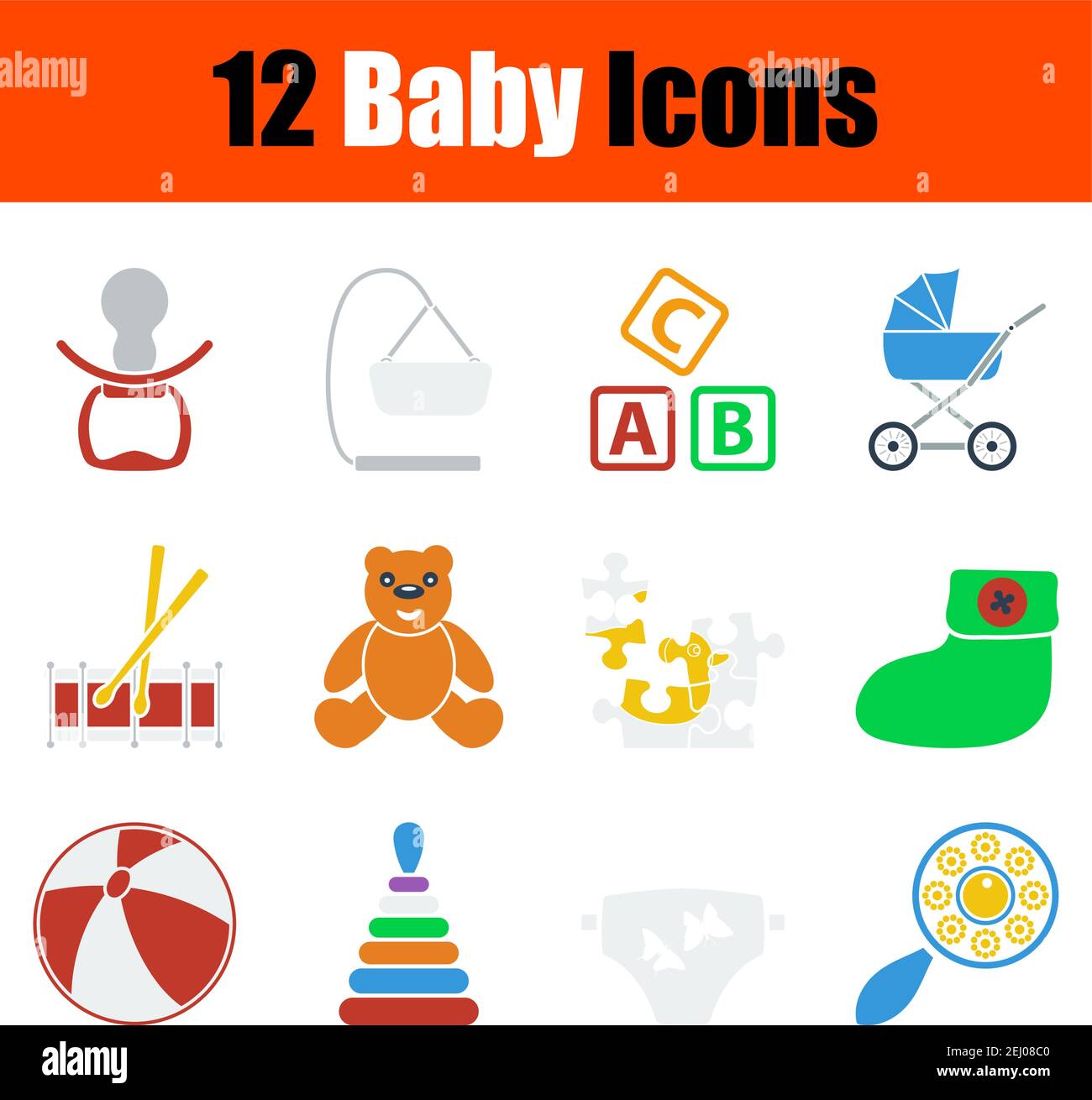 Baby Icon Set. Flat Design. Fully editable vector illustration. Text ...