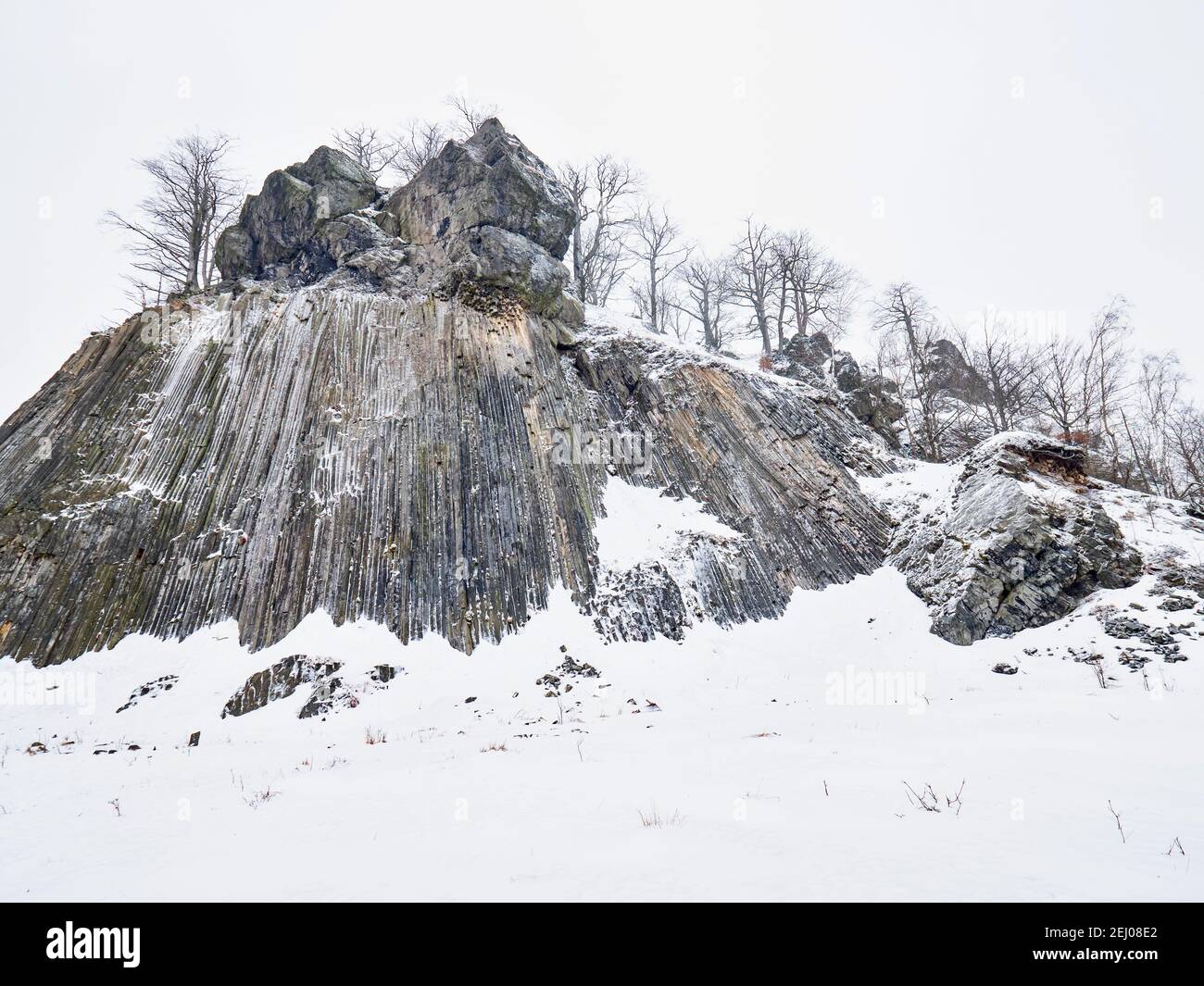 Volcano rock formation Zlaty vrch built pentagonal and hexagonal basalt ...
