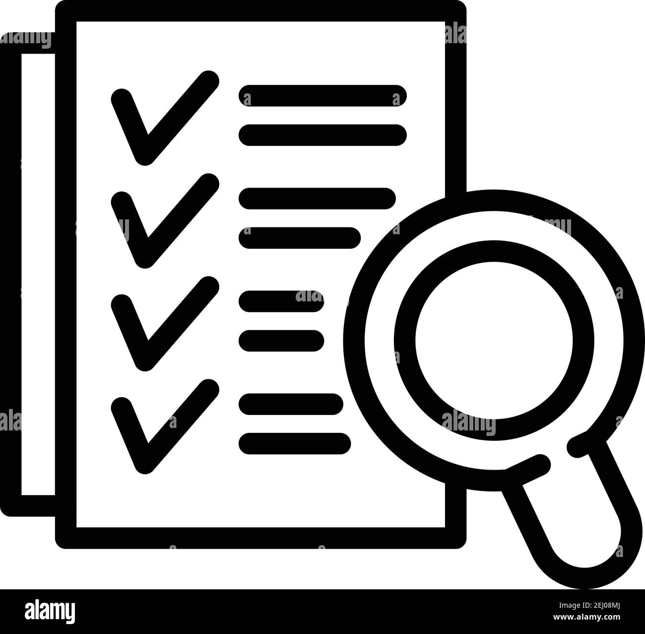 Magnifying checklist icon. Outline magnifying checklist vector icon for ...