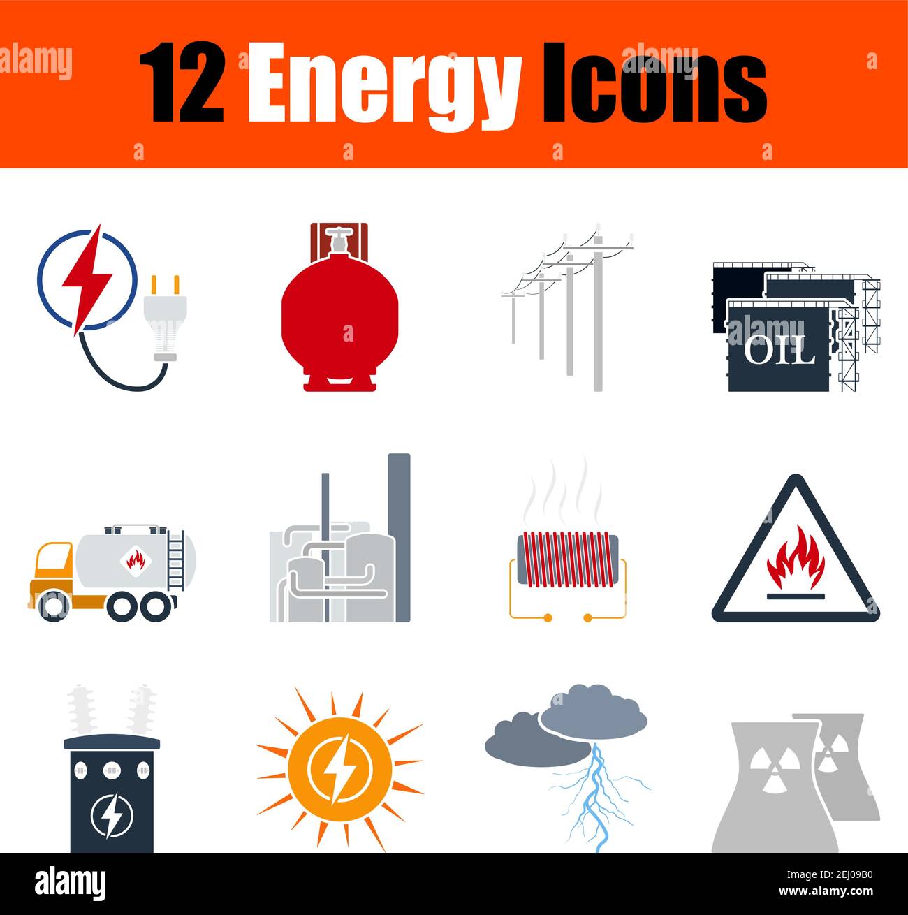 Energy Icon Set. Flat Design. Fully editable vector illustration. Text ...