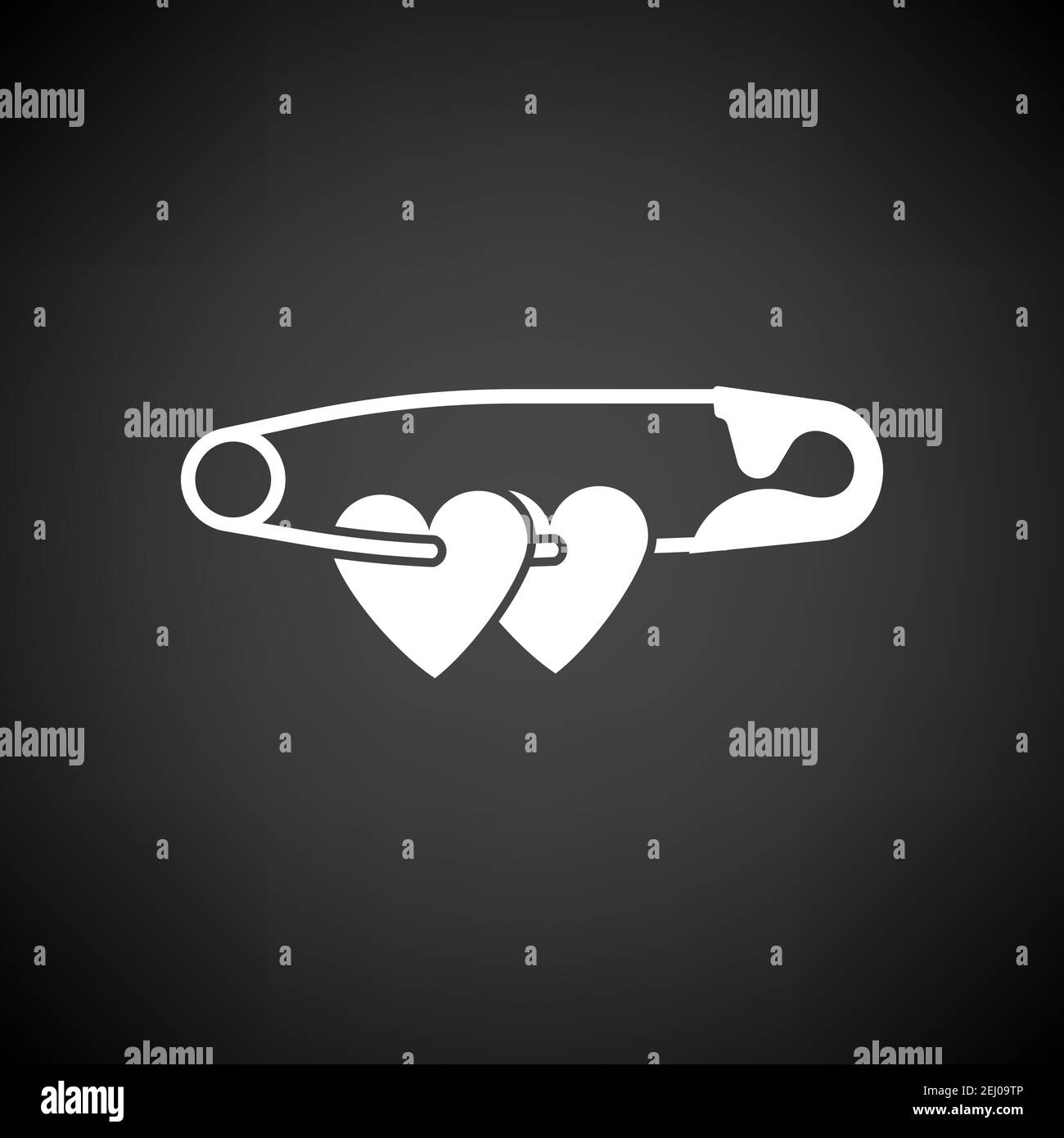 Two Valentines Heart With Pin Icon. White on Black Background. Vector ...