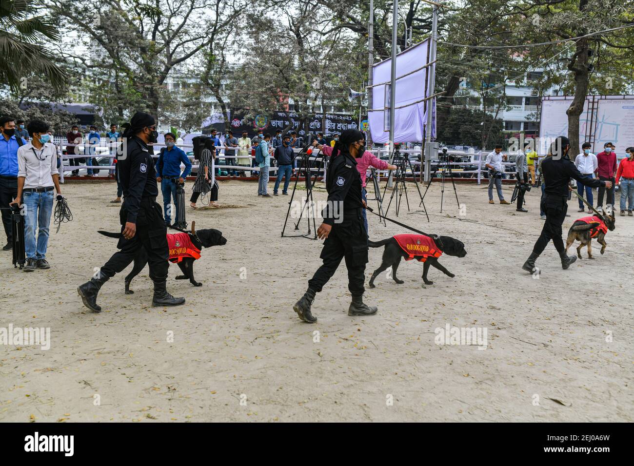 RAB dog squad inspect the Central Shaheed Minar in the capital as part ...