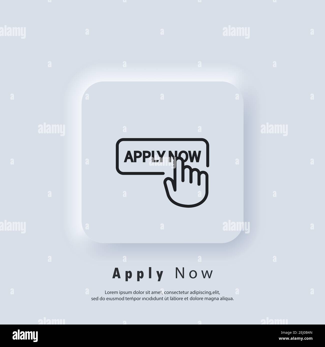 Apply now icon. Apply now button with hand cursor. Apply now logo. Vector. UI icon. Neumorphic ...