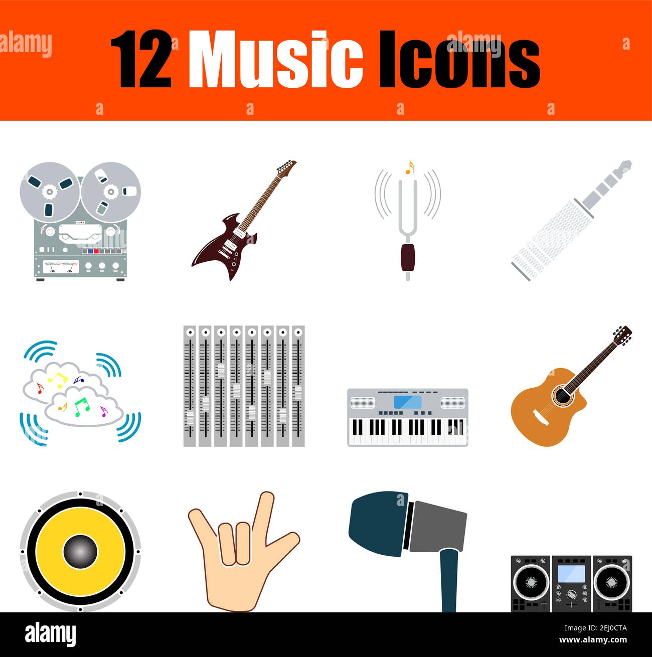 Music Icon Set. Flat Design. Fully editable vector illustration. Text ...