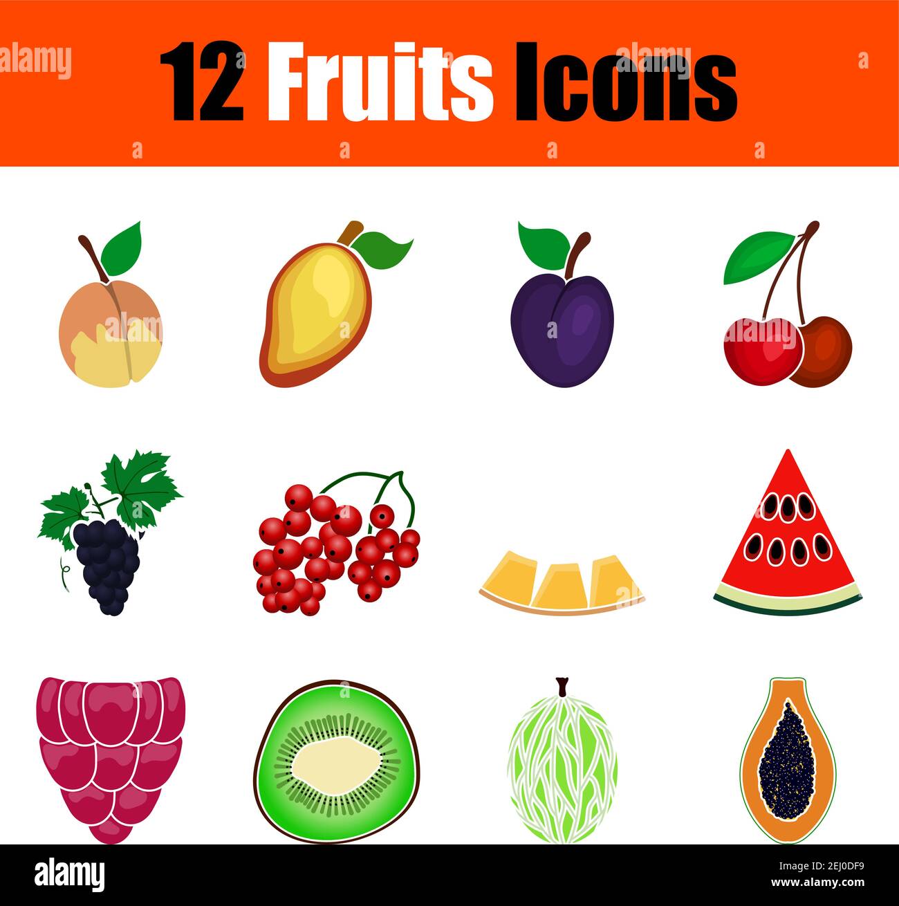 Fruits Icon Set. Flat Design. Fully editable vector illustration. Text ...
