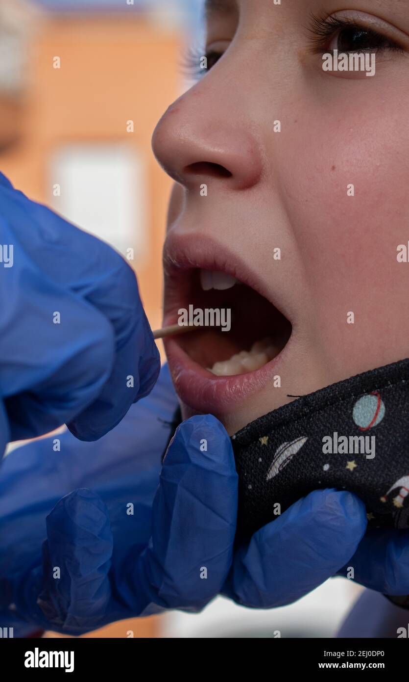 child getting tested for covid-19 Stock Photo - Alamy