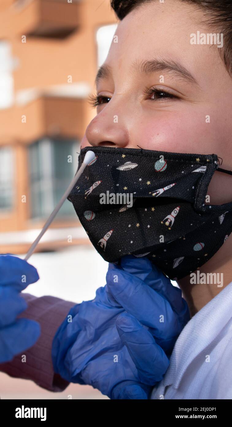 child getting tested for covid-19 Stock Photo - Alamy