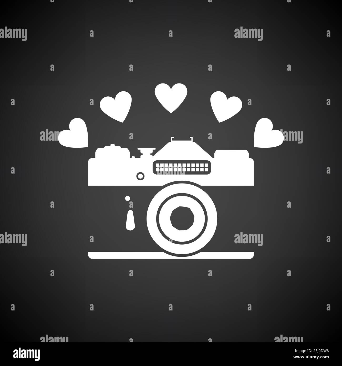Camera With Hearts Icon. White on Black Background. Vector Illustration ...