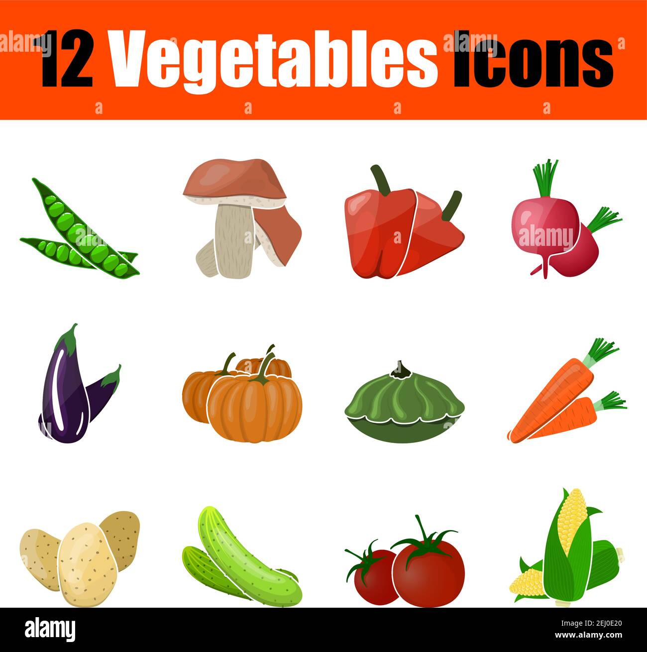Vegetables Icon Set. Flat Design. Fully editable vector illustration ...