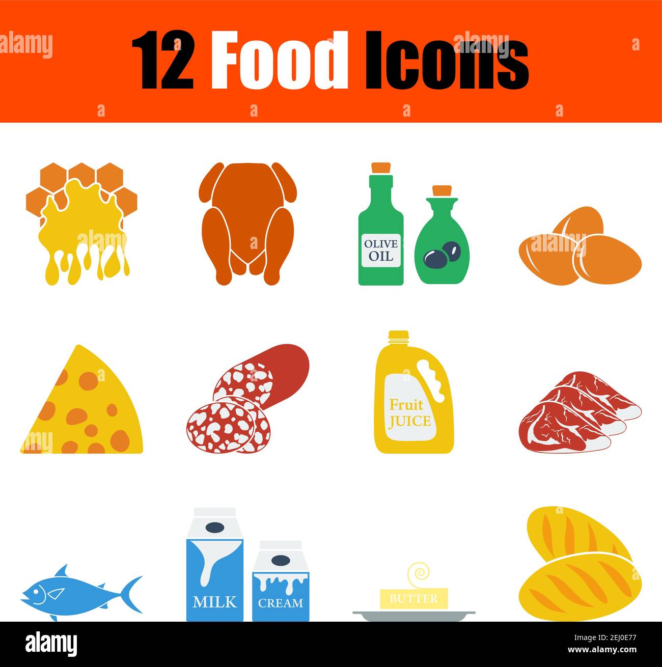 Food Icon Set. Flat Design. Fully editable vector illustration. Text ...