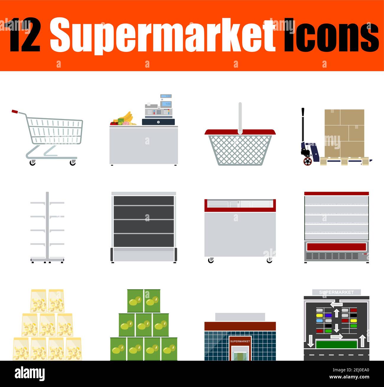 Supermarket Icon Set. Flat Design. Fully editable vector illustration ...