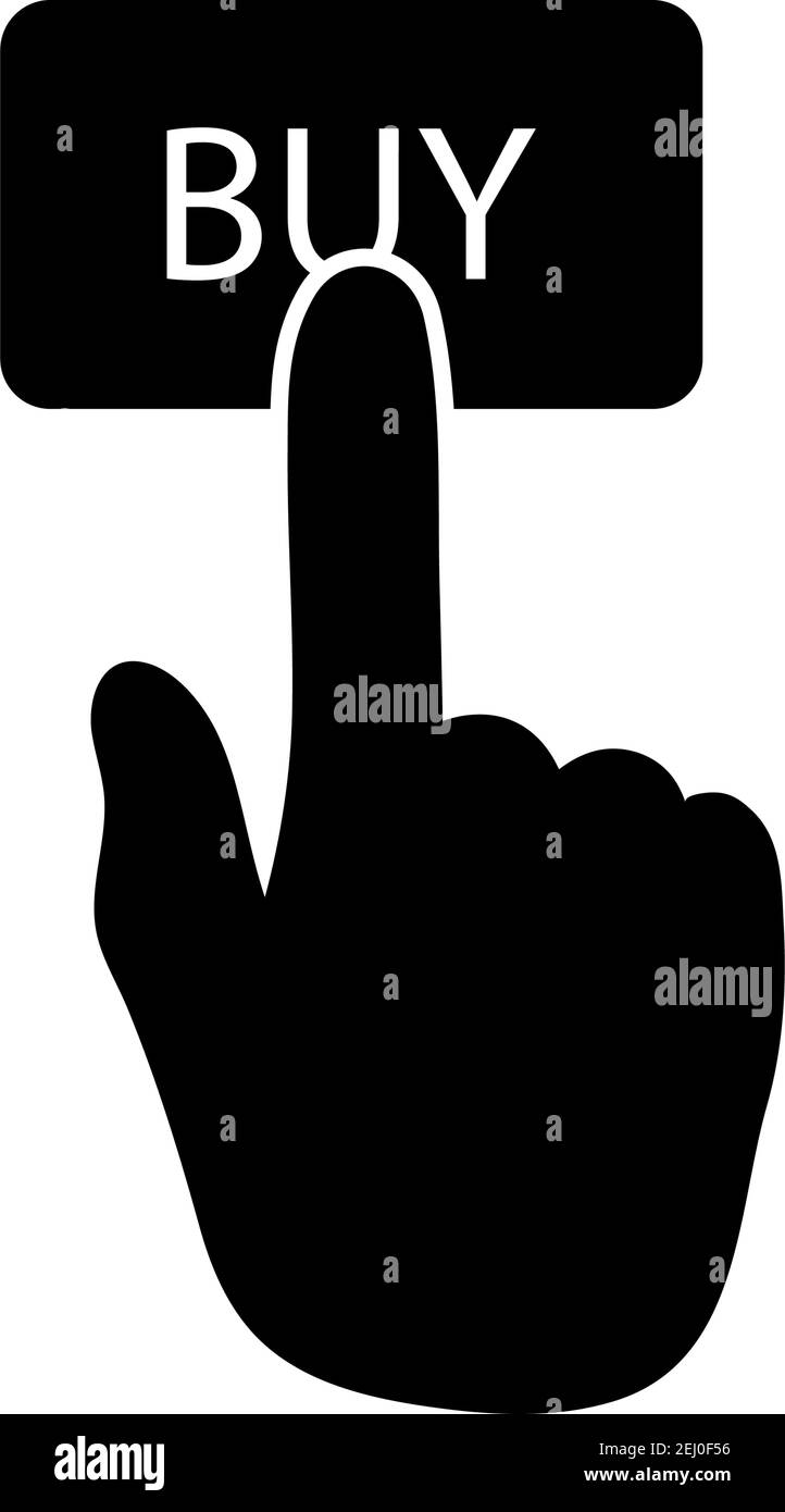 Finger Push The Buy Button Icon. Black Stencil Design. Vector ...