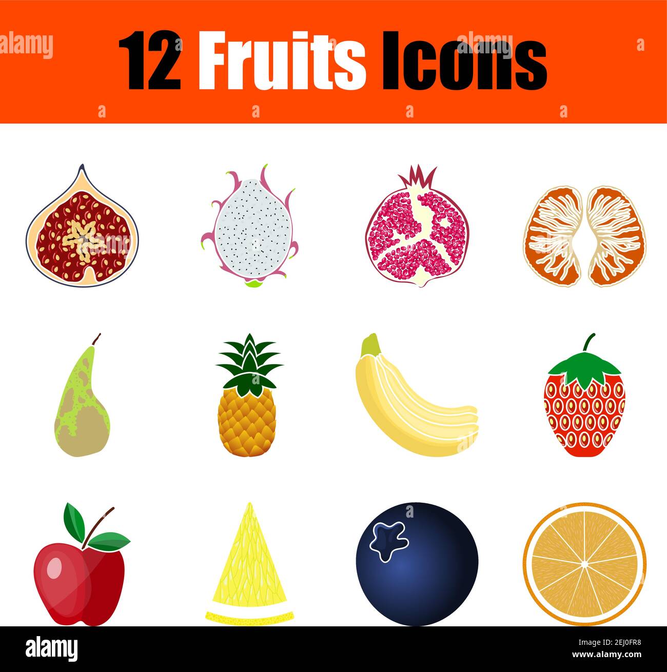 Fruits Icon Set. Flat Design. Fully editable vector illustration. Text ...