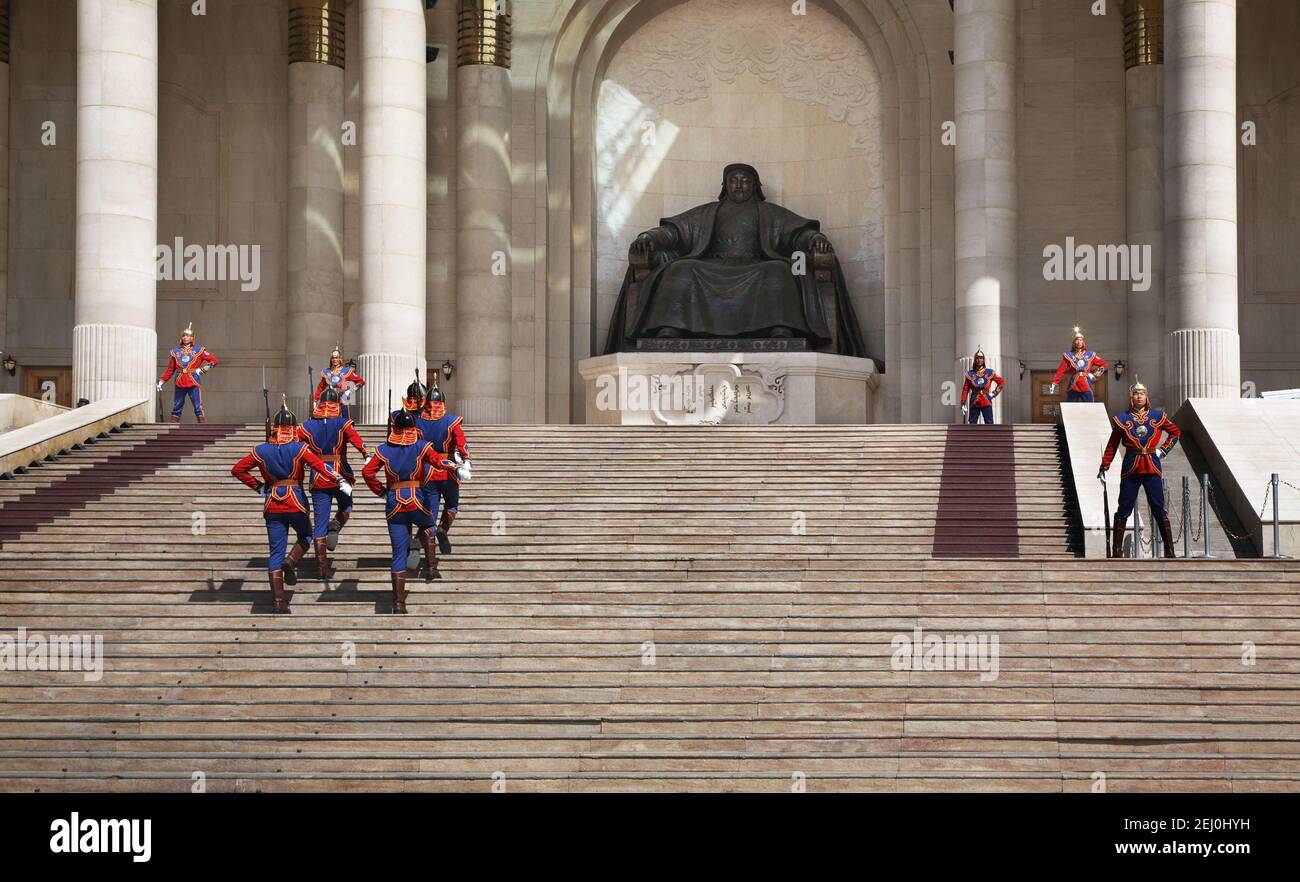 Guard of honor in front of Government Palace on Grand Chinggis Khaan ...