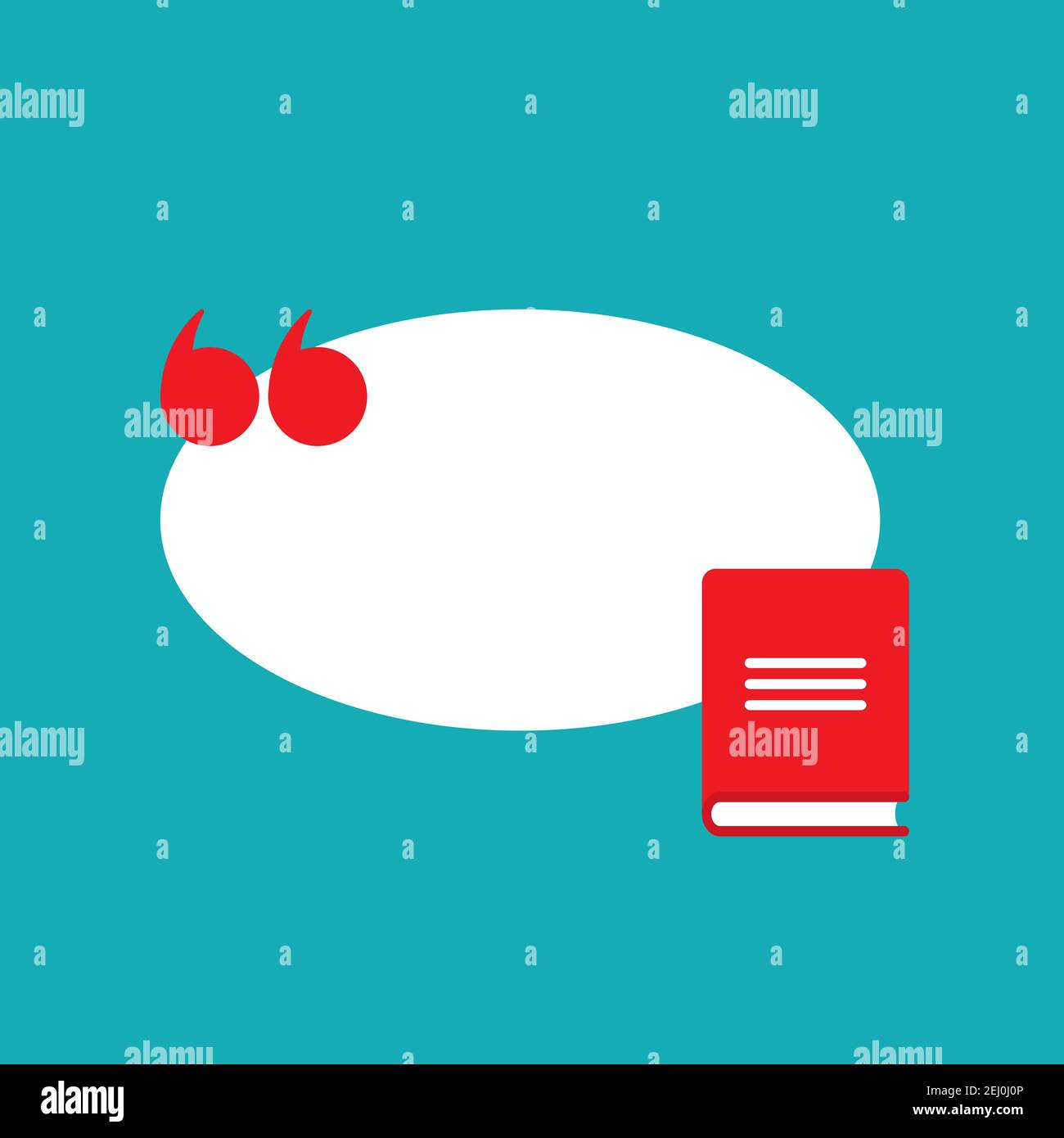 red book with white speech bubble and quote marks. Isolated on blue ...