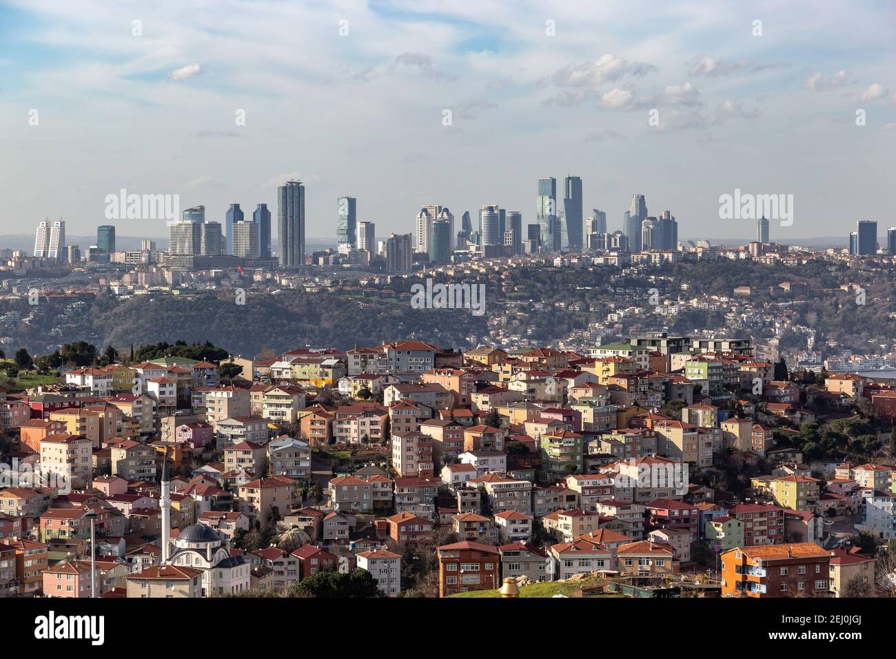 Panorama of european part of Istanbul with Bosphorus. Big city with ...