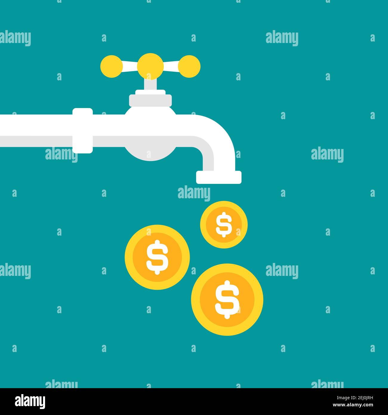 Tap or faucet with golden dollar coins. Money resource, passive income ...