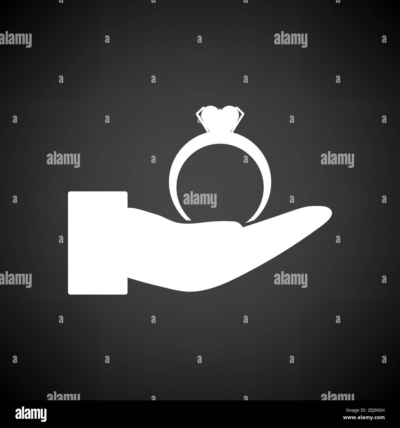 Hand Present Heart Ring Icon. White on Black Background. Vector ...