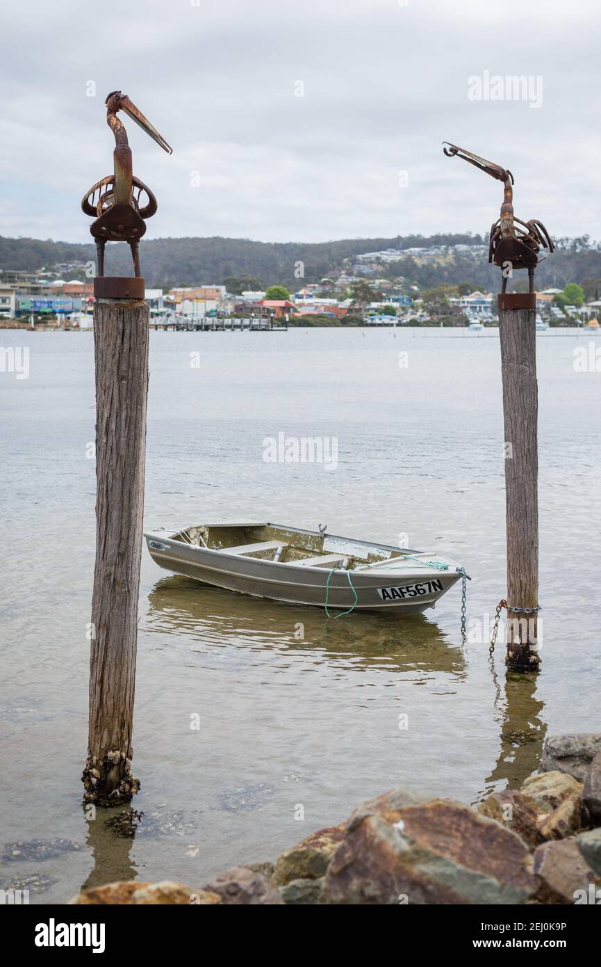 Recycled pelican statues, Boggy Creek, Merimbula, New South Wales ...