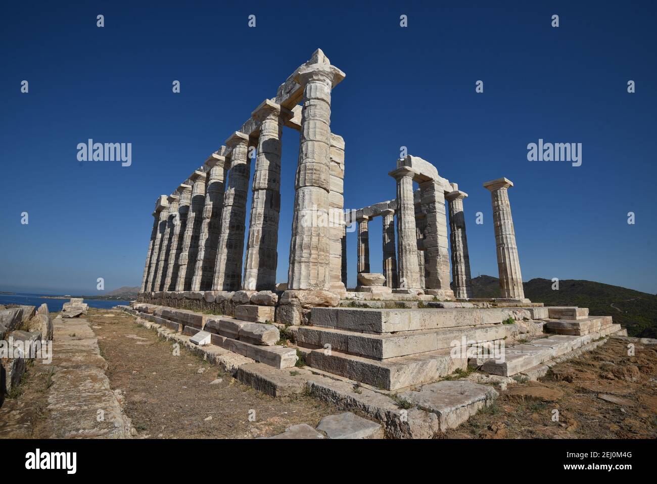 Panoramic view of the ancient Greek Doric style Temple of Poseidon at ...