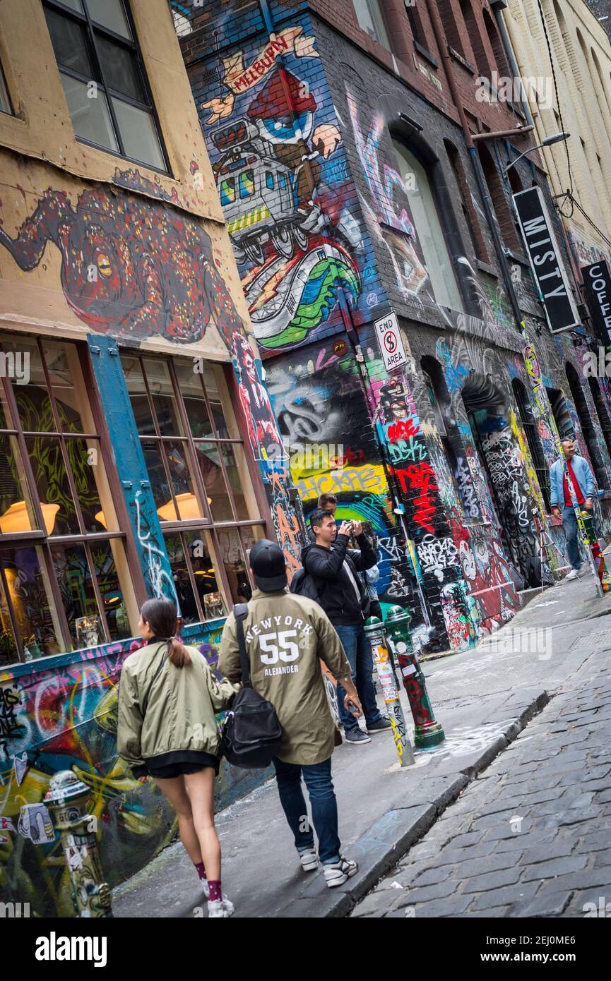 Street art on Hosier Lane, Melbourne, Victoria, Australia Stock Photo ...