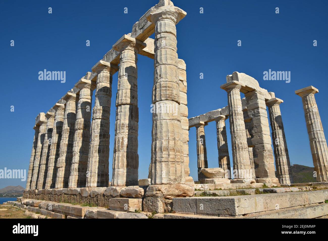 Panoramic view of the ancient Greek Doric style Temple of Poseidon at ...