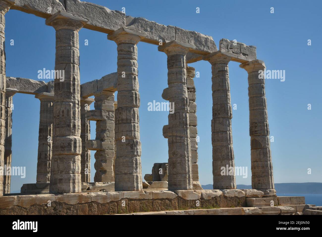 Panoramic view of the ancient Greek Doric style Temple of Poseidon at ...