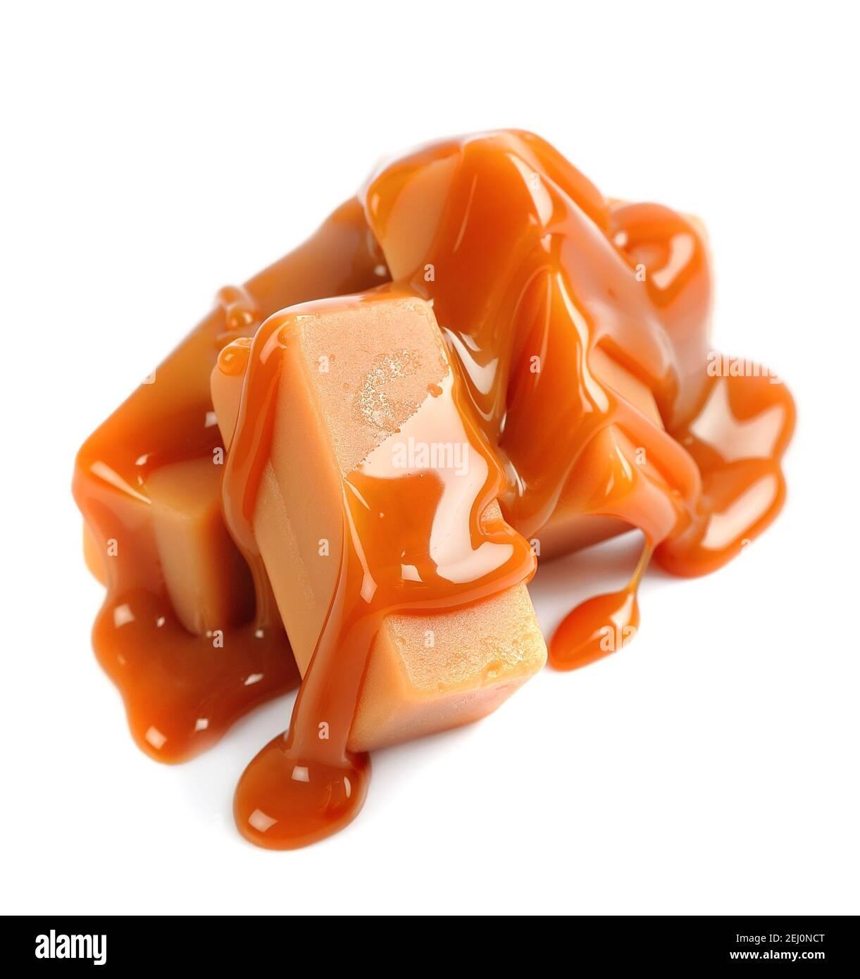 Caramel candy with caramel topping on white backgrounds Stock Photo - Alamy
