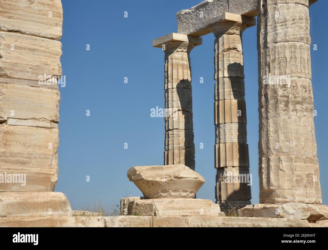 Marble columns view of the ancient Greek Doric style Temple of Poseidon ...