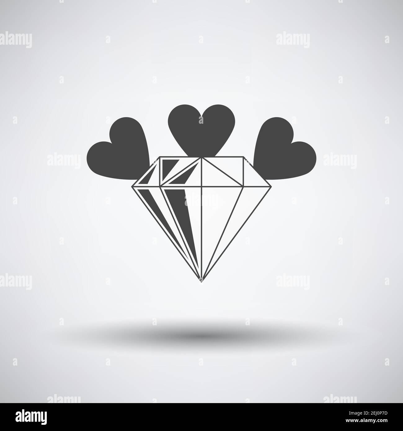 Diamond With Hearts Icon. Dark Gray on Gray Background With Round ...