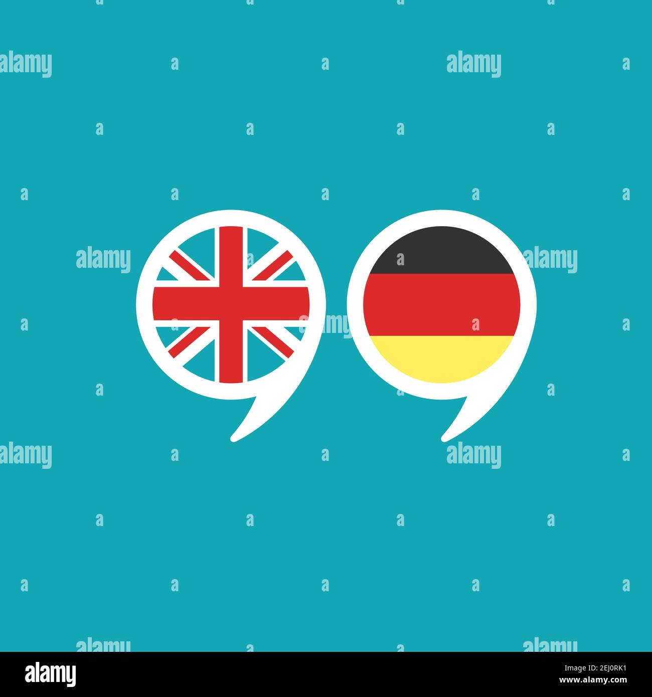 chat speech bubbles with english and german flags isolated on blue ...
